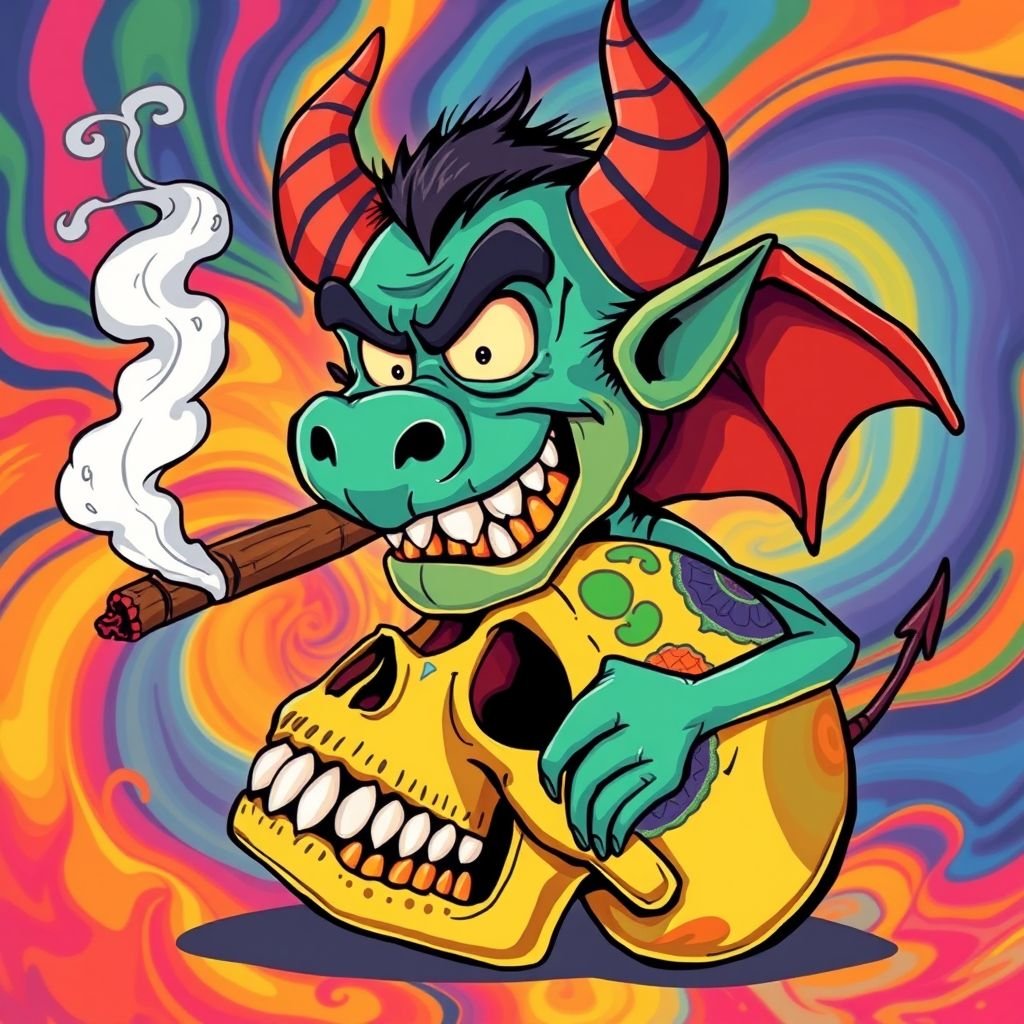 Cigar smoking demon holding a giant | AIArt.net