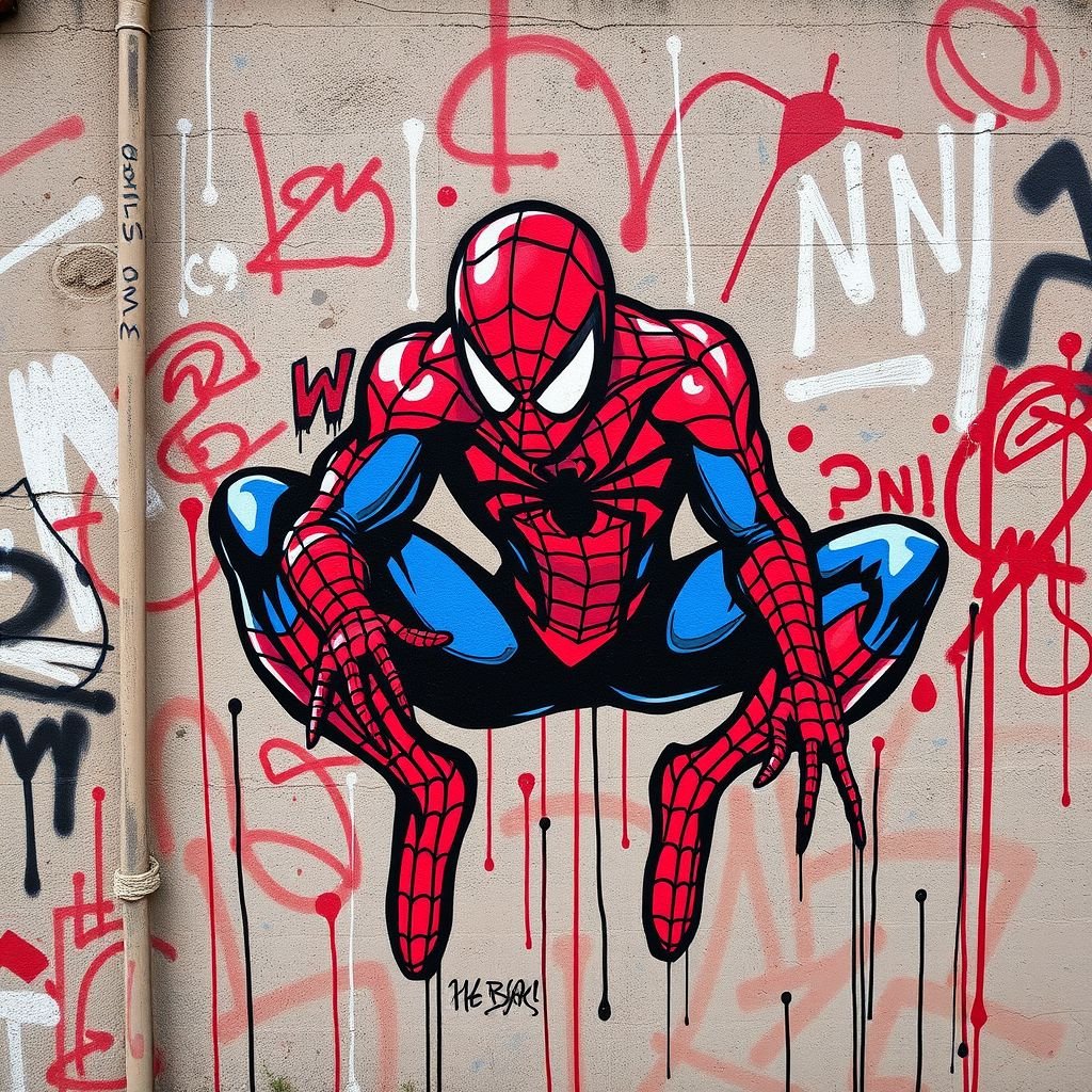 Spider-Man graffiti with writing and webs | AIArt.net