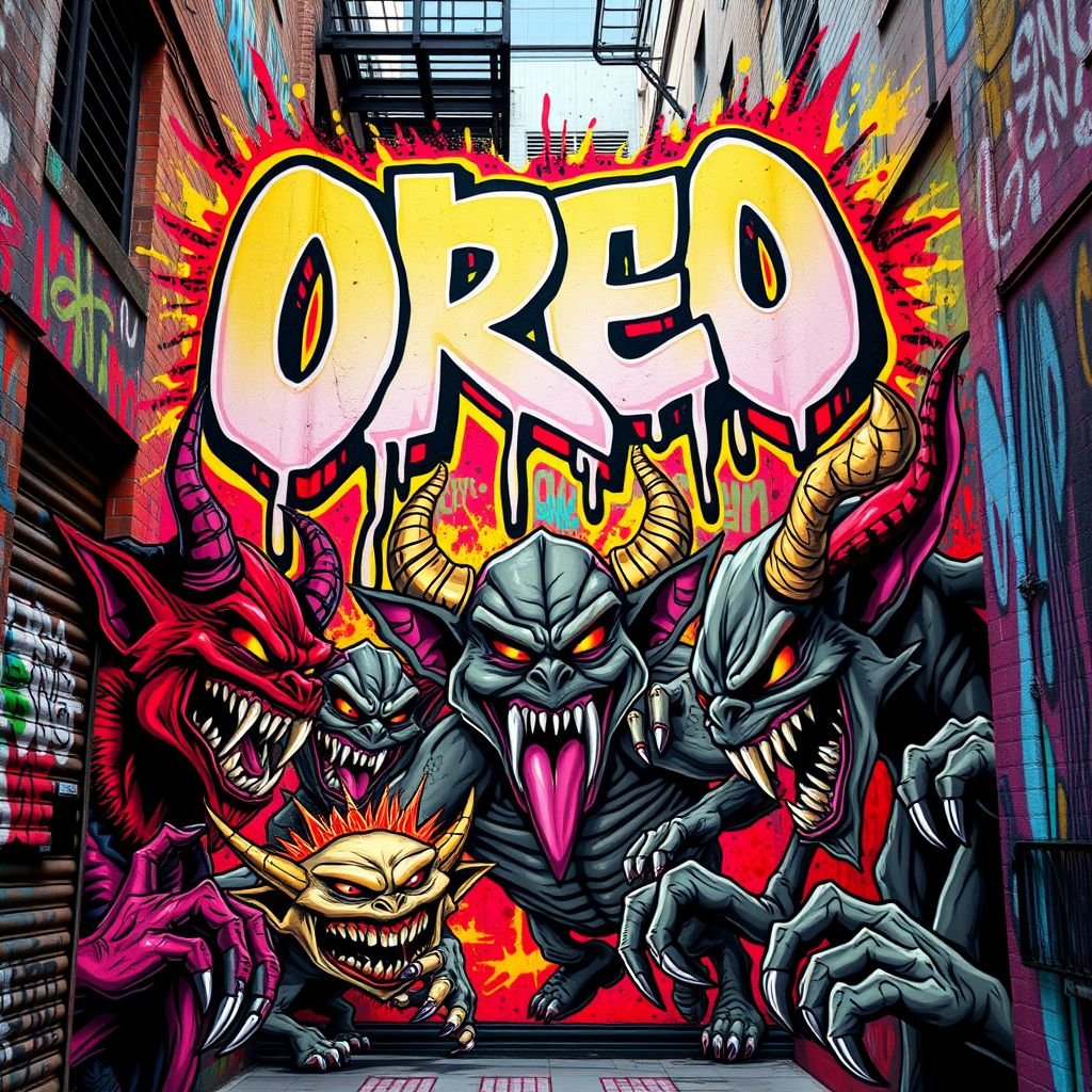 Explore Demons And Goblins Angry Over The Word Oreo In Graffiti Font AI Art
