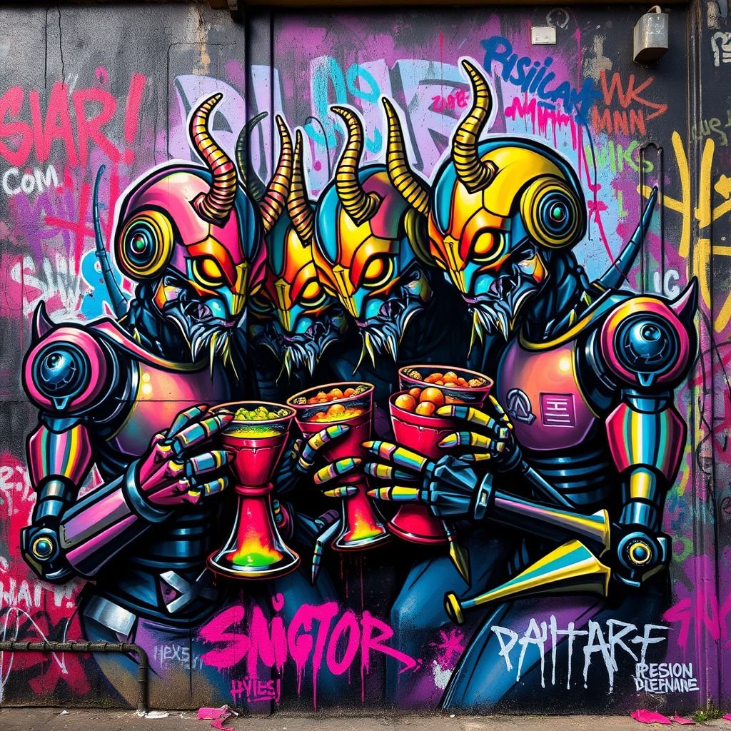Explore Robot Demons Drinking Poison AI Art