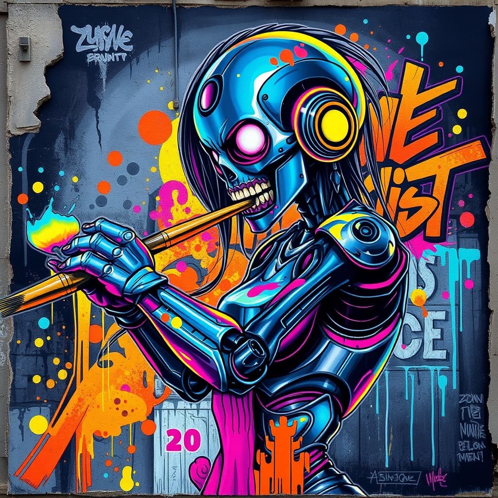 Female Robot zombie with a paint | AIArt.net