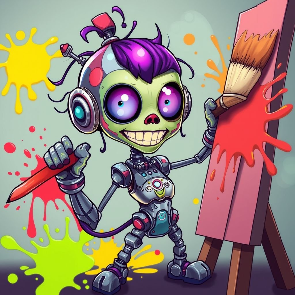 Female Robot zombie with a paint | AIArt.net