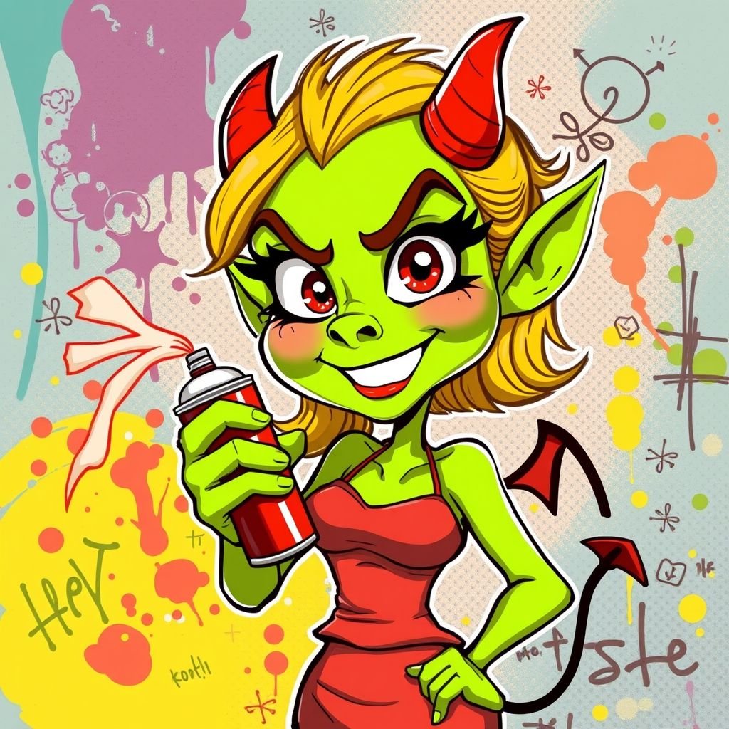 Woman demon holding a spray can | AIArt.net